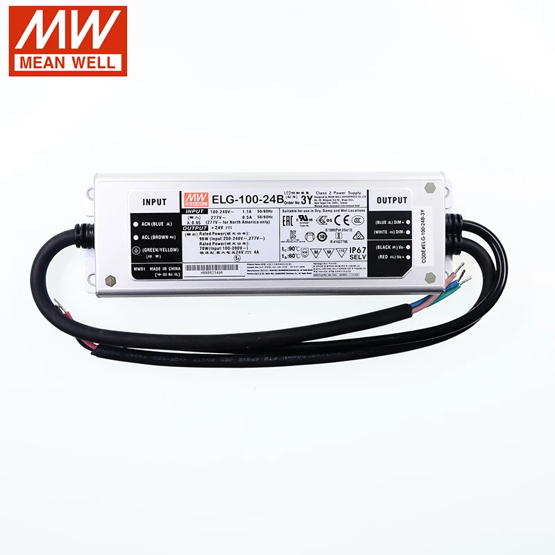 Mean Well Elg-100-24b-3y 96w 4a 24v Dimmable Power Supply 110v/220v Ac To 24v Dc 4a Waterproof ...