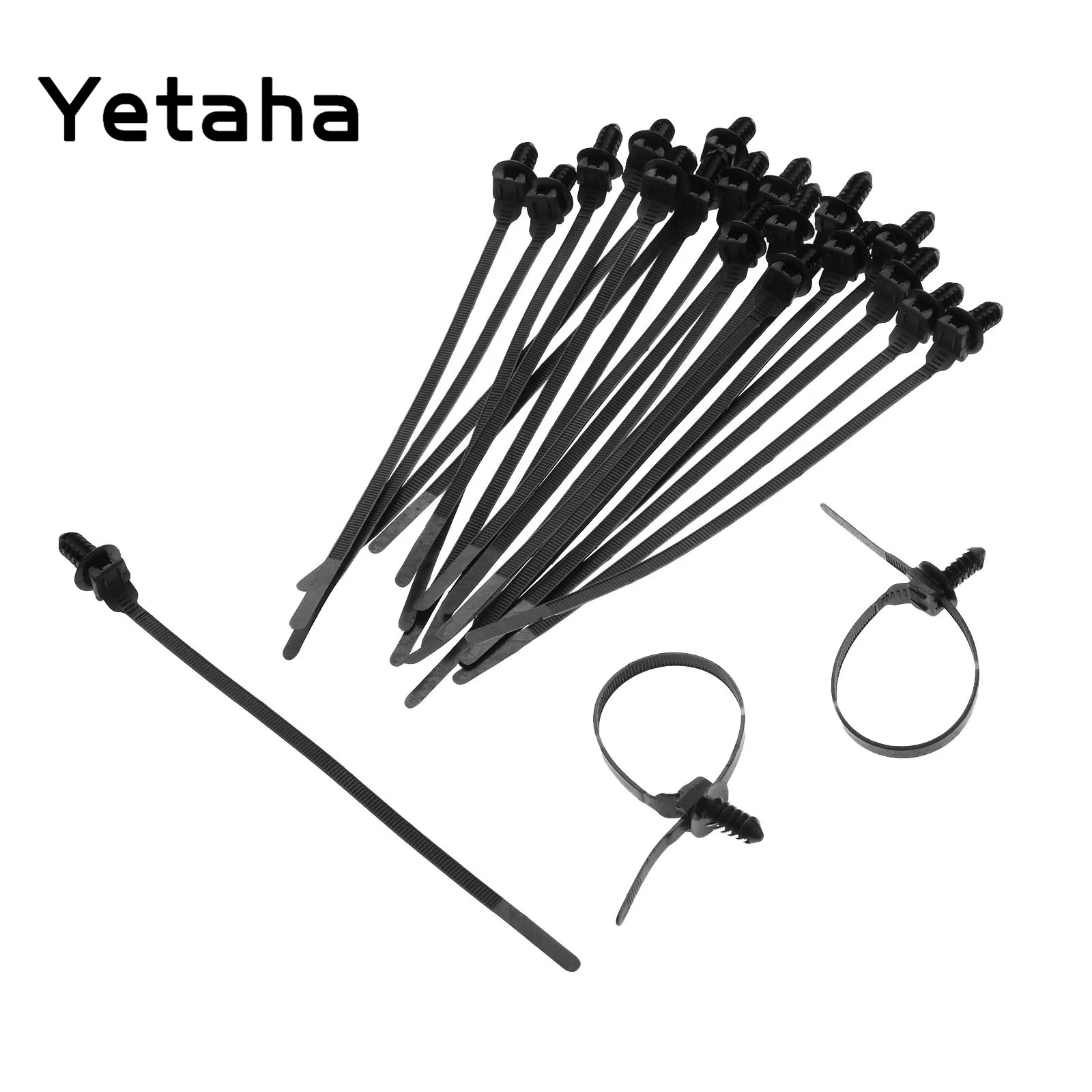 Yetaha 30 Pcs Nylon Black Car Cable Strap Push Mount Wire Tie Retainer ...