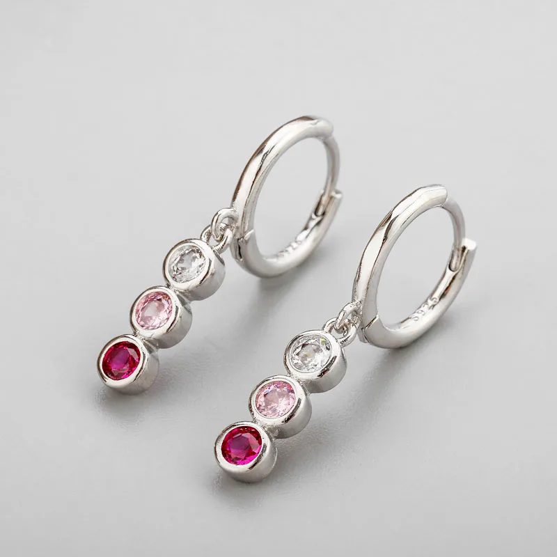925 Sterling Silver Stackable CZ Hoop Earrings for Women Colorful Round ...