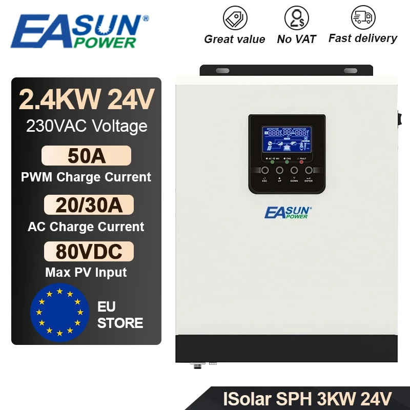 3000w Solar Inverter 2400w Hybrid 24v Pv Input 80vdc 220vac Output Pure ...
