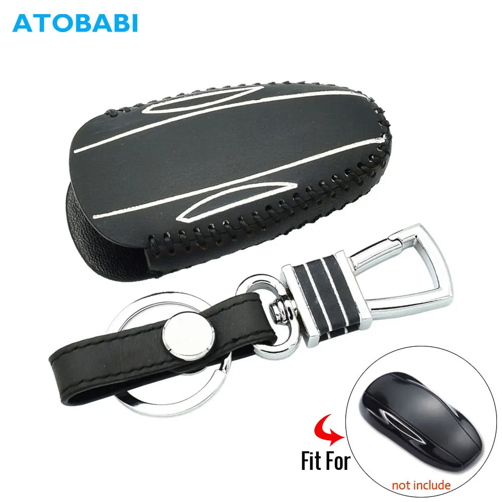 Real Leather Car Key Cover Fit For Tesla Model S Smart Remote Fob Shell ...