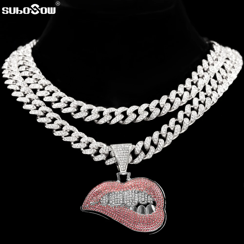 Hip-Hop-Men-Women-Bite-Lip-Shape-Pendant-Necklace-Iced-Out-Bling ...