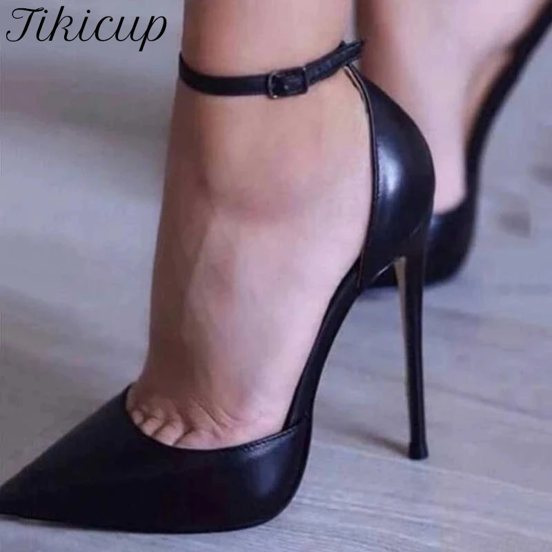 Tikicup Patent Leather Women Ankle Strap D'orsay Stiletto Pumps Pointed ...