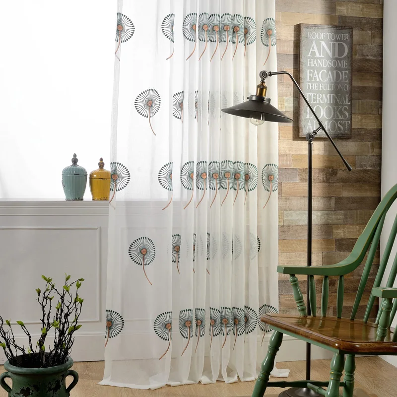 Home decor dandelion embroidery gauze sheer curtains for living room ...