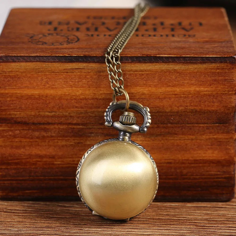 7001retro Spherical Quartz Pocket Watch Fashion Bronze Open Cover ...