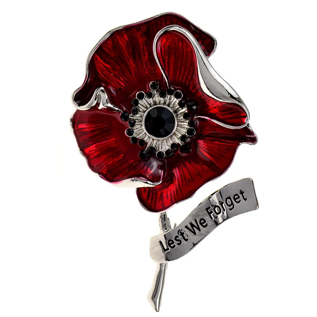 CINDY XIANG Rhinestone Poppy Flower Brooches For Women "Lest We Forget ...