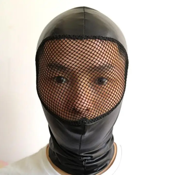Women-Men-PU-Leather-Unisex-Hood-Masks-with-Face-Mesh-Patchwork-Mens ...