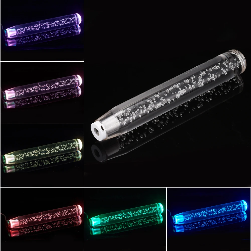 Car LED Light RGB Shift Knob Stick Crystal Transparent Bubble Gear ...