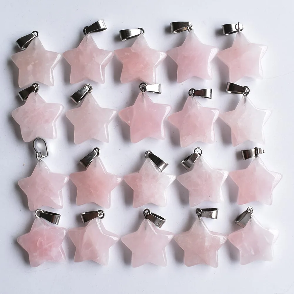 2020 Hot selling natural pink crystal stone five-pointed star charms ...
