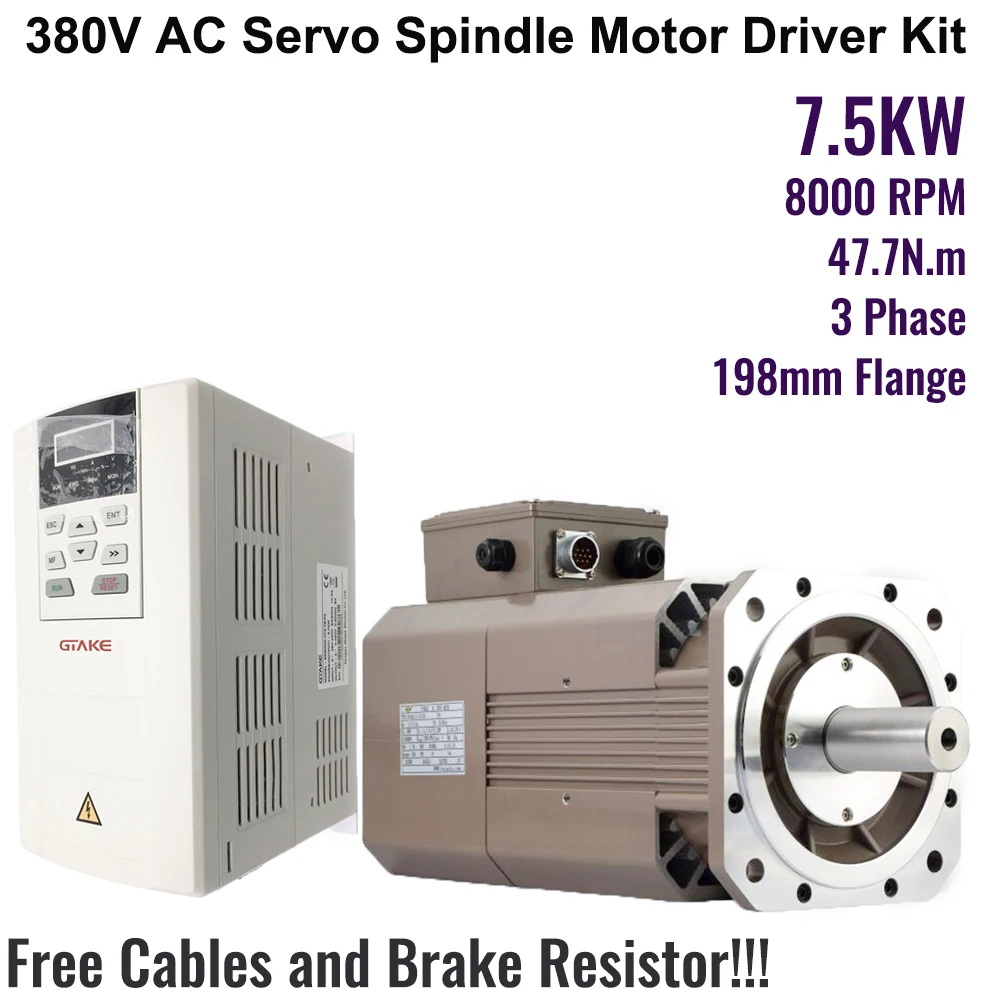 7.5KW High Speed 8000rpm AC Servo Spindle Motor Driver Kit 10HP 47.7Nm ...