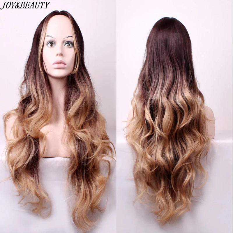 Perucas sintéticas longas do ombre do marrom da alegria & da beleza ...