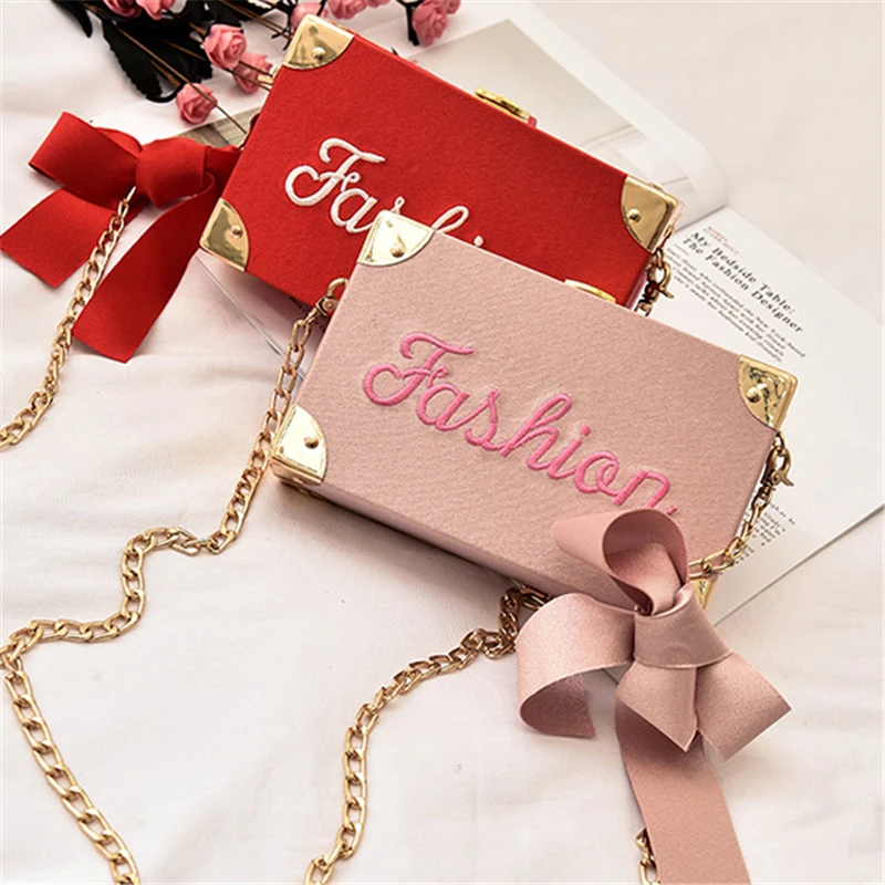 Women Shoulder Bags Letter MIni Box Bag Women Bow Tie Handbags Red ...