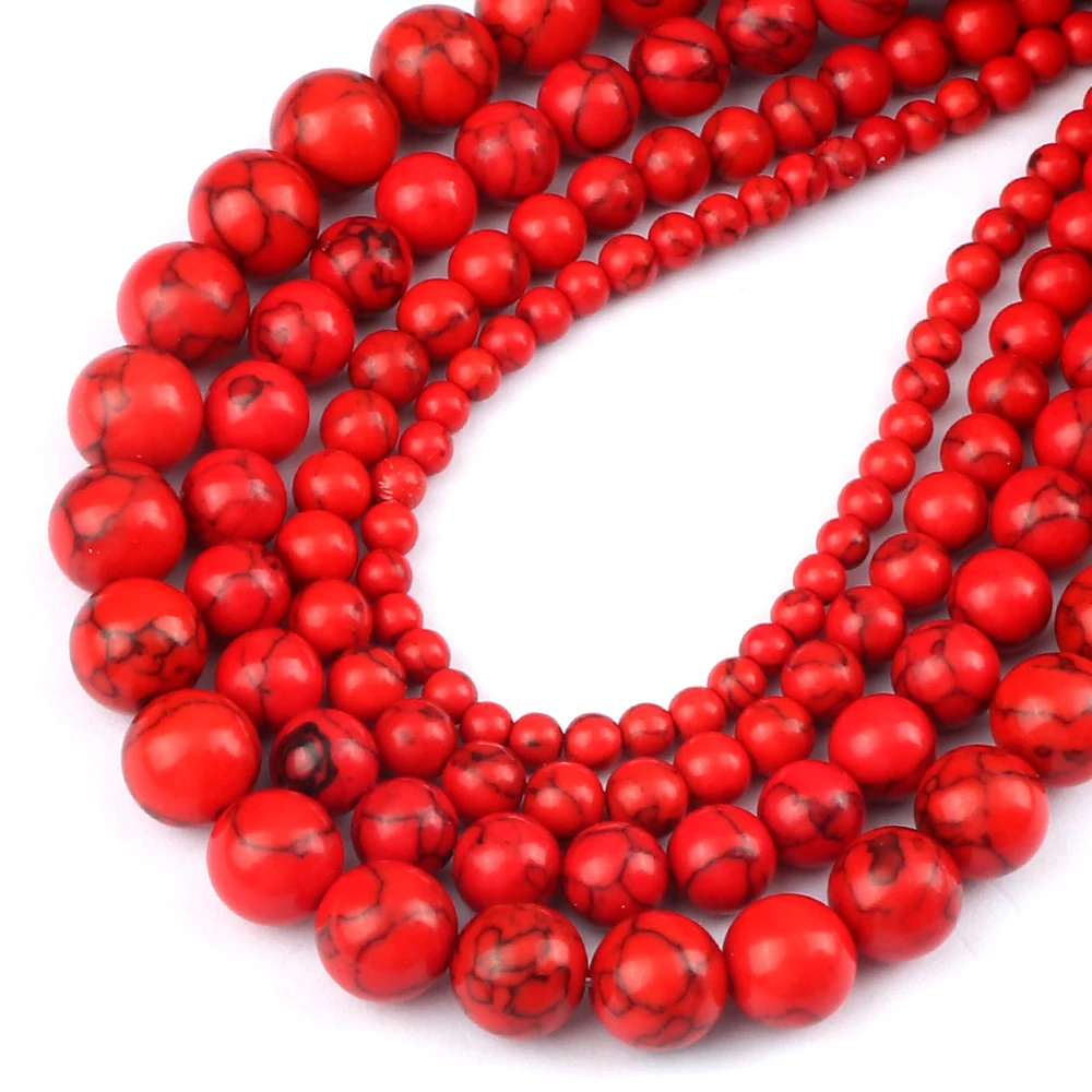 Natural-Stone-Black-Line-Red-Pine-Stone-Smooth-Round-Minerals-Beads-For ...