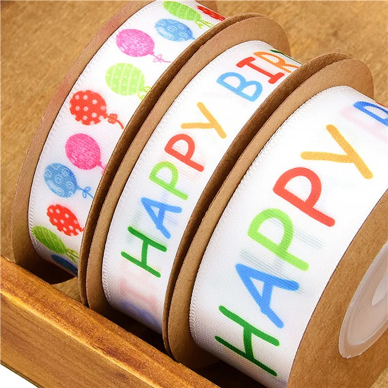 Happy Birthday Balloon Printed Ribbons Silk Satin Ribbon For Cake ...
