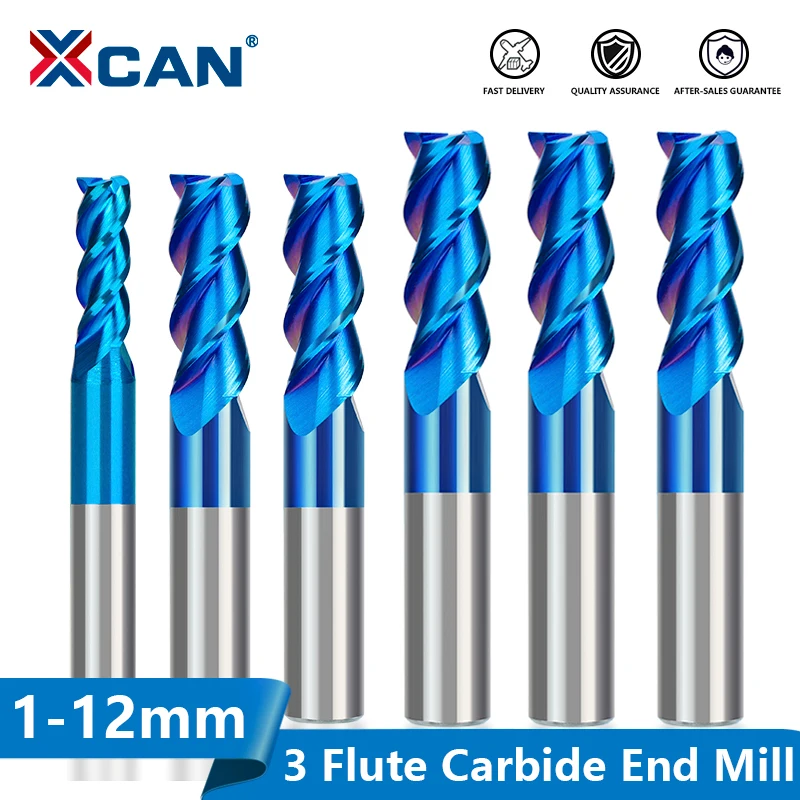 XCAN Aluminum Cutter CNC Machine Milling Bit 1 12mm Blue Coated 3 Flute ...