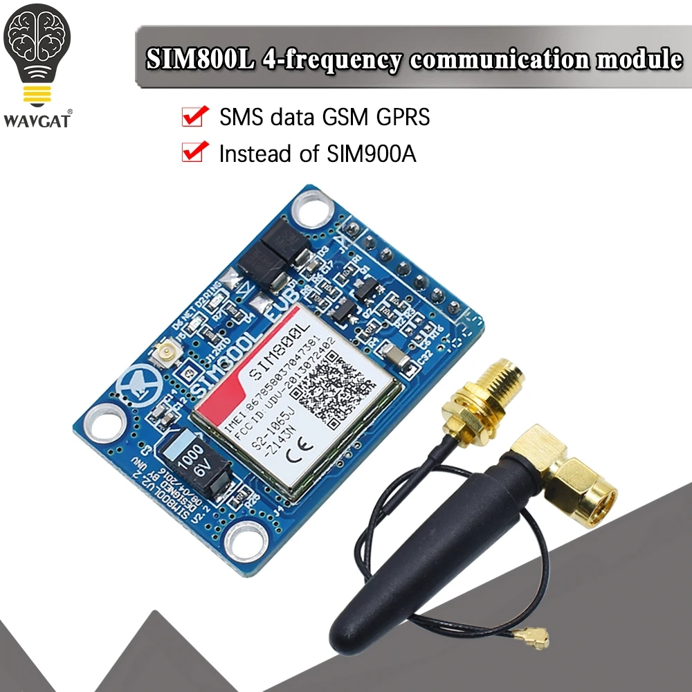 WAVGAT SIM800L V2.0 5V Wireless GSM GPRS MODULE Quad-Band W/ Antenna ...