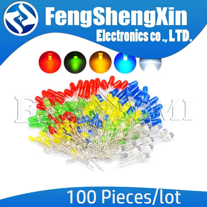 100pcs/lot 3mm 5mm LED Red Green Yellow Blue White F3 F5|Diodes ...