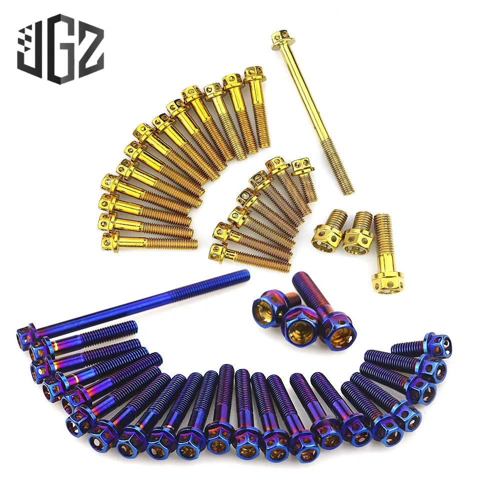 Motorcycle Stainless Steel Bluing Gold Engine Screws Nut Set Cover Bolt ...