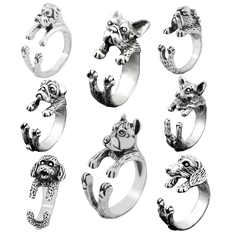 Retro Boho Pug Boxer Dachshund Dog Ring Men Punk Bulldog Anel Masculino ...