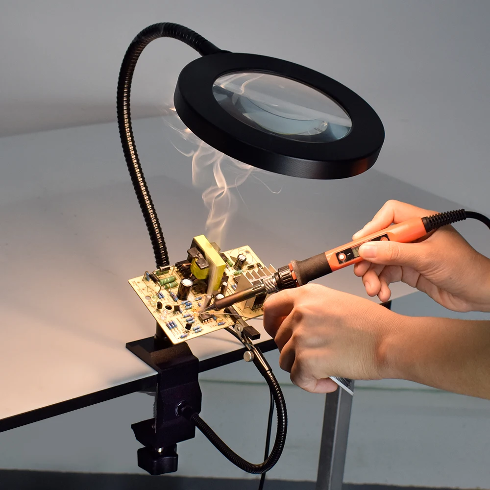 Clip-on-5X-Illuminated-Magnifier-Soldering-Third-Hand-Tool-Gooseneck ...