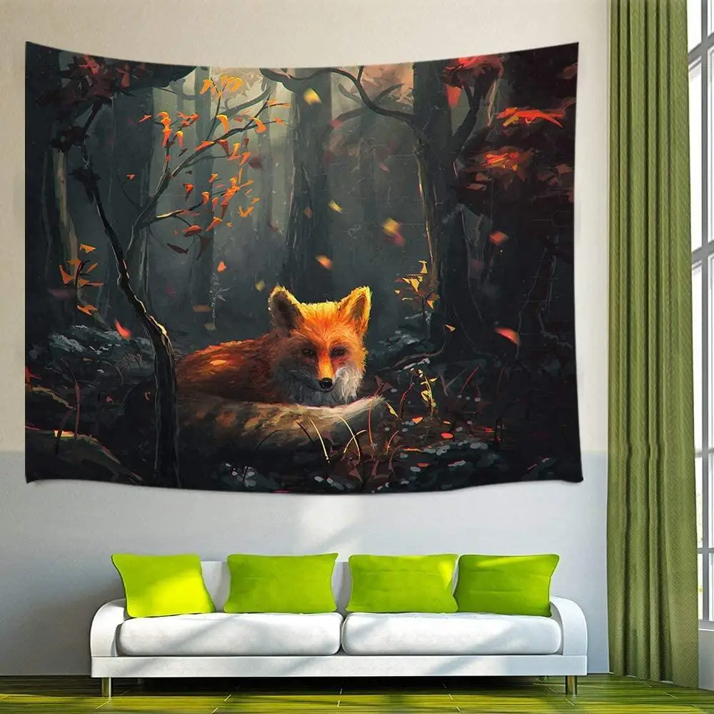 Painting Animal Lover Fox In The Forest Wall Art Home Decor Tapestry ...