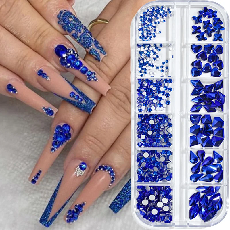 Royal Blue Nails With Rhinestones