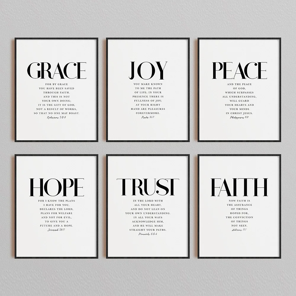 Bible Verse Poster and Print Grace Joy Peace Hope Trust Faith Wall art ...