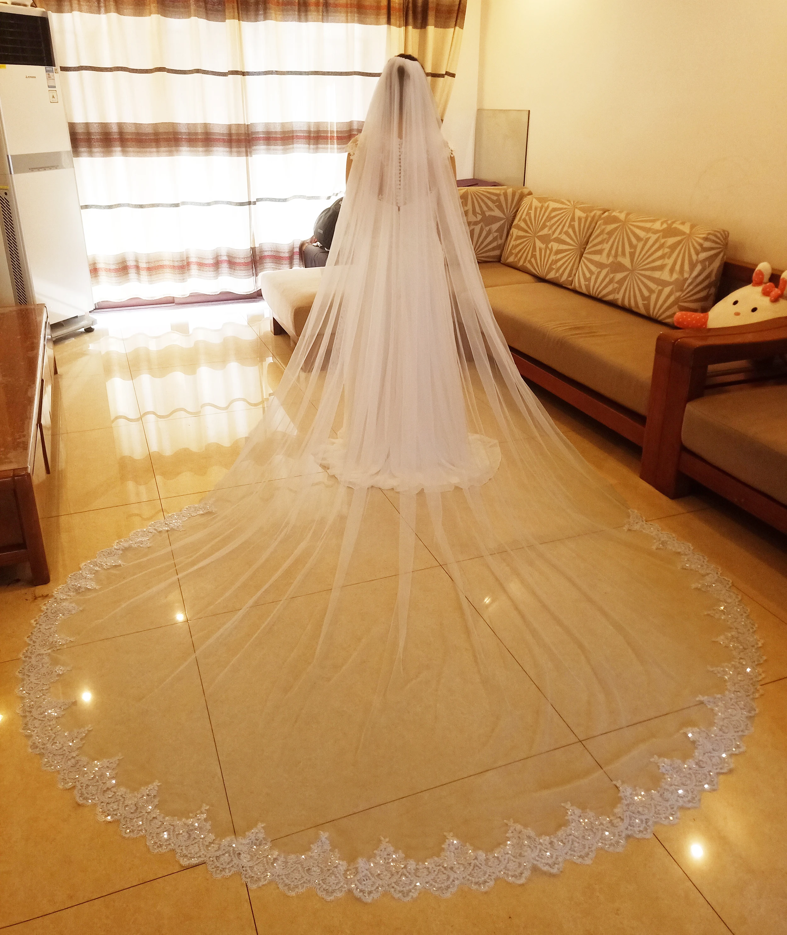 Velos de boda de encaje de catedral con peine 3M, lentejuelas de alta ...