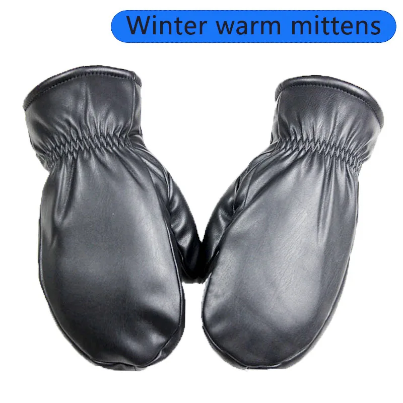Unisex Faux Leather Mittens Loose Style Fake Fur Lining Ladies Winter ...