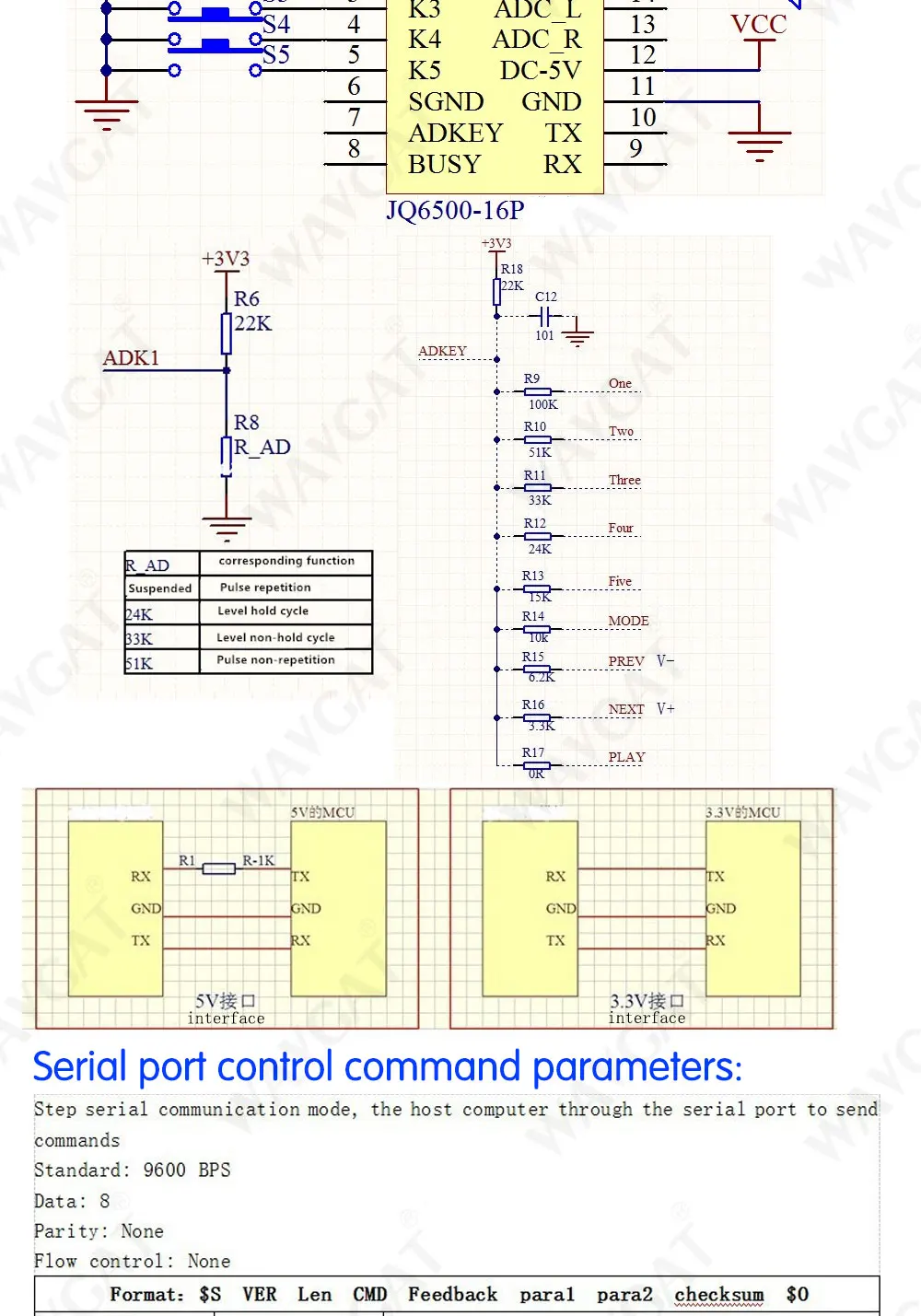 WAVGAT JQ6500 16P 16Mbit 음성 사운드 모듈 USB 1 대 5 웨이 MP3 음성 표준 교체|usb ...