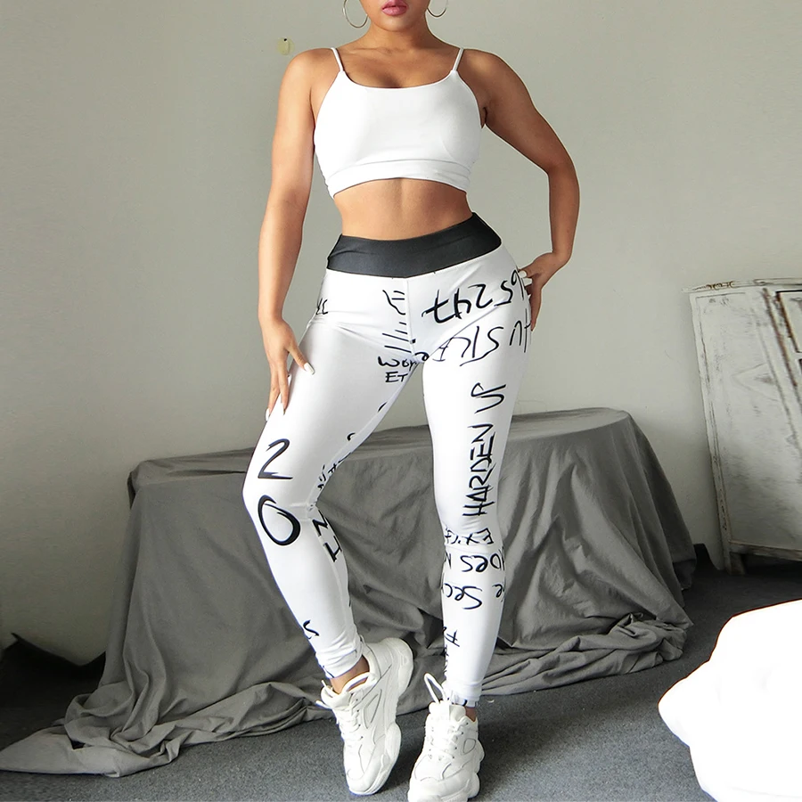 Однотонные облегающие леггинсы с буквенным принтом и высокой талией ...