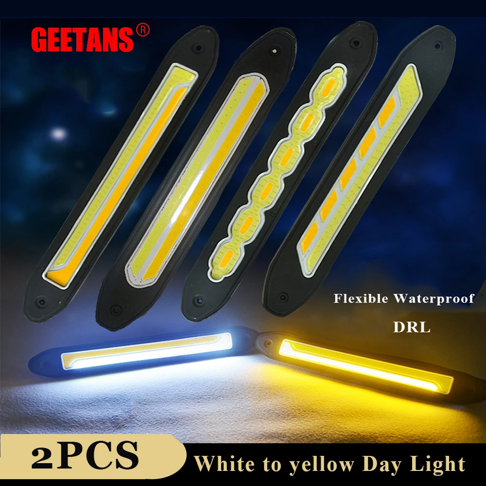 2PCS Flexible Waterproof White Amber Dual Color LED Daytime Running Lights Fog Lamp Car COB DRL ...