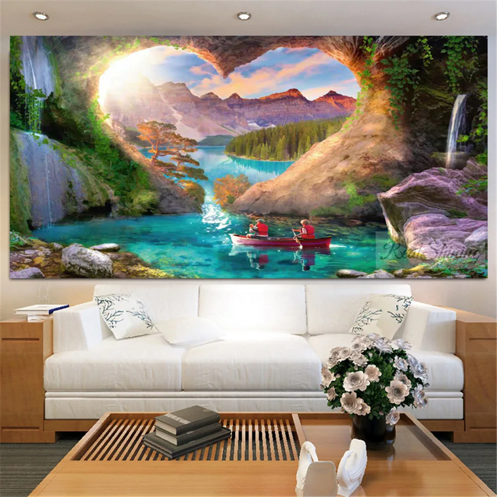 Full Square Round Diamond Painting Cave Natural Scenery Diamond ...