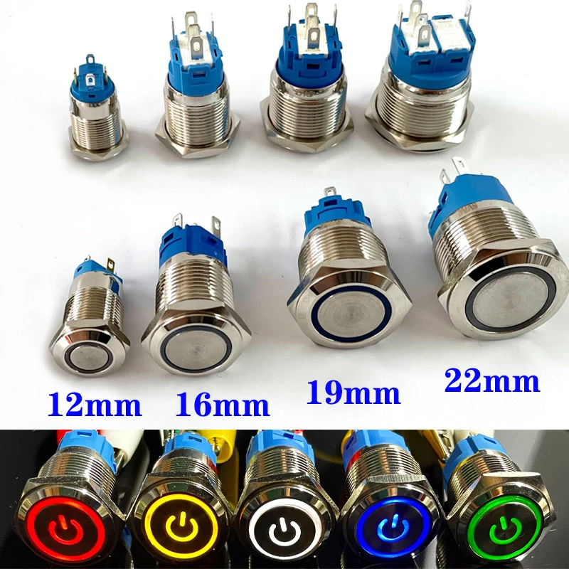 12/16/19/22mm Wasserdichte Metall Push Button Switch LED Licht Momentary Rast Auto Motor Power ...