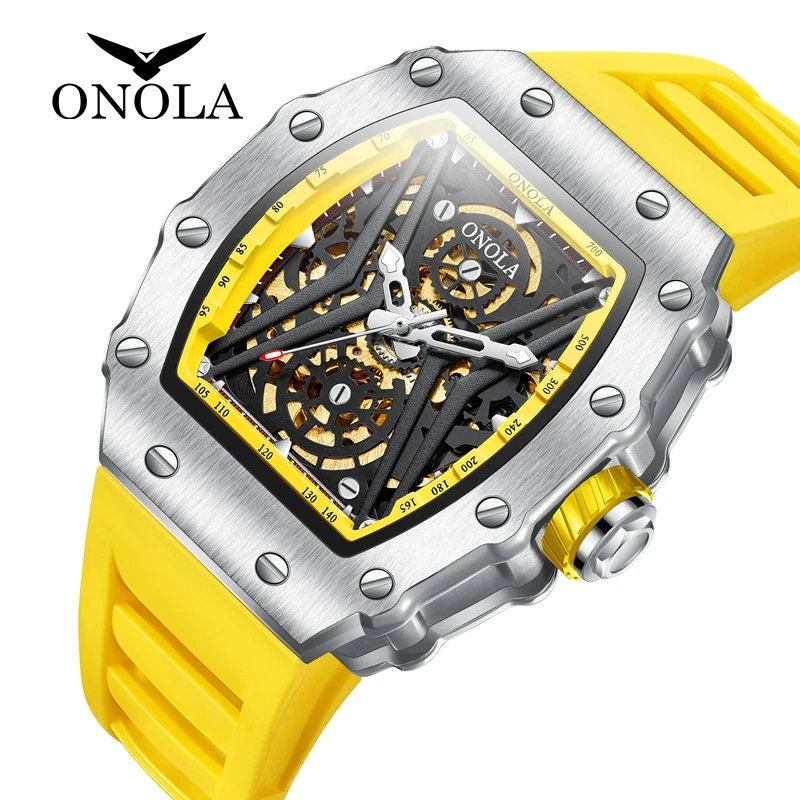Onola Brand Fashion Automatic Watch Square Hollow Watch Casual Luxury ...