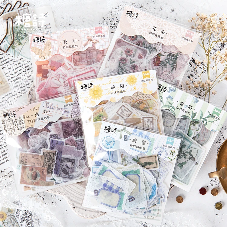 45 Pcs/Lot Retro Beautiful flowers plant decoration mini paper sticker ...