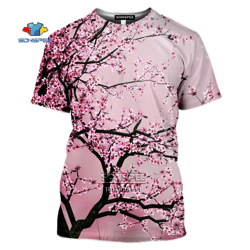 Japan-Pink-Cherry-Blossom-Men-T-shirt-3D-Print-Flowers-Cute-Bird-T ...