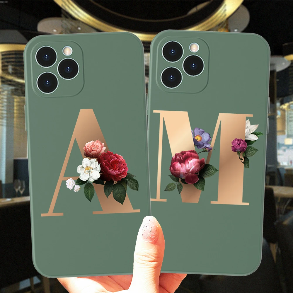 Floral-Gold-Initial-Alphabet-A-To-Z-Letter-Phone-Case-For-iPhone-11-12 ...