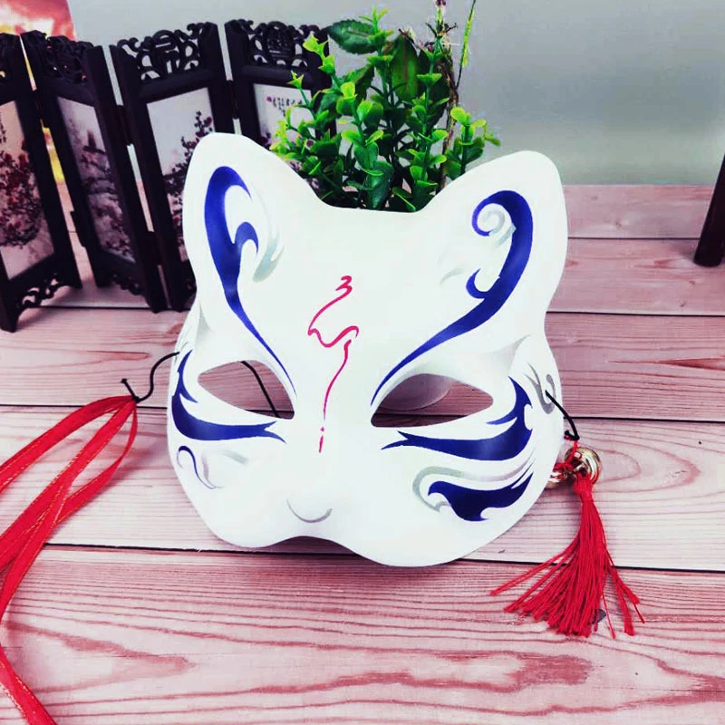 Painting Half Face Hand-Painted Japanese Fox Mask Kitsune Cosplay ...