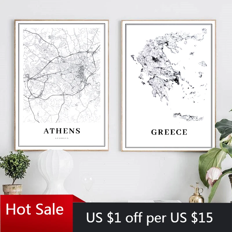 Home & Living Prints Minimalist Black and White Printable Poster Athens ...