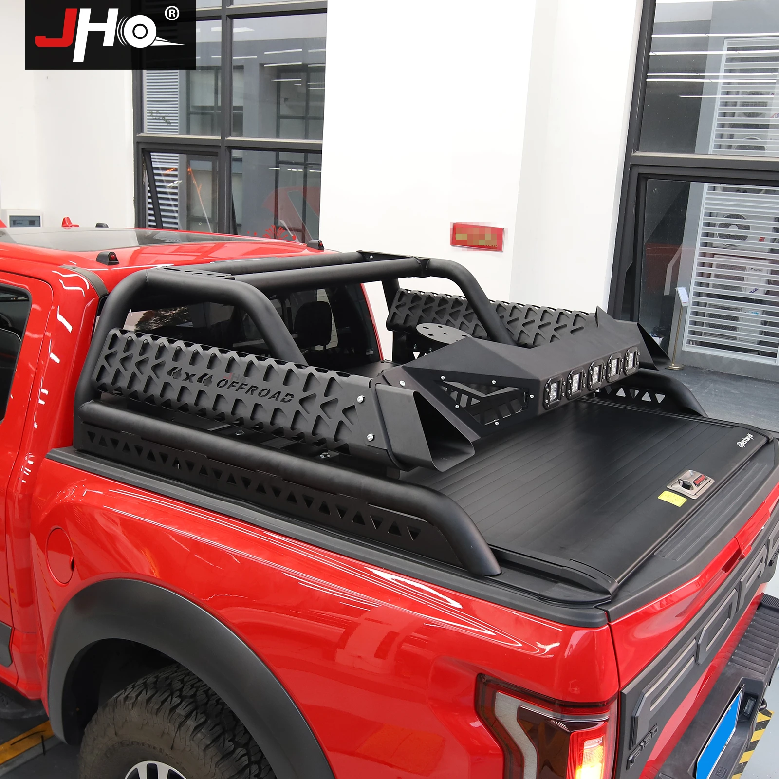 JHO Pickup Roll Bar Headache Chase Rack With LED Light Spare Tire Rack ...