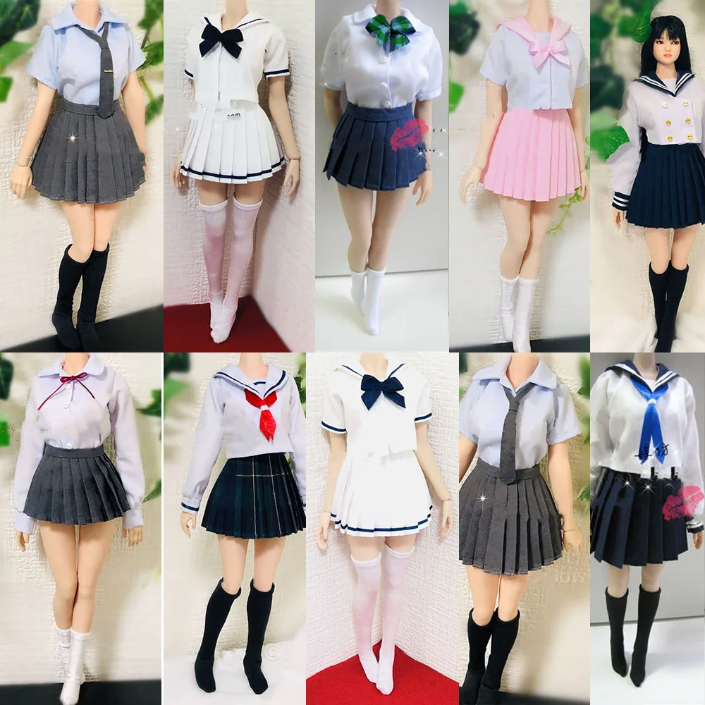 1/6 Women School Student Uniform Skirt Sailor Suit Uniform Short Sleeve ...