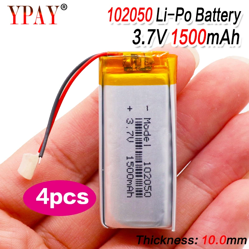 4pcs 3.7V 1500mAh 102050 Lithium Polymer Li Po li ion Rechargeable ...