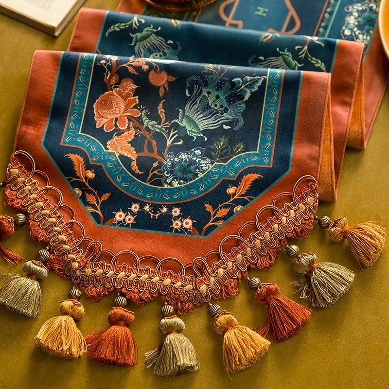 Contrast-Color-Velvet-Table-Runner-Early-Spring-American-Retro-Tassel ...