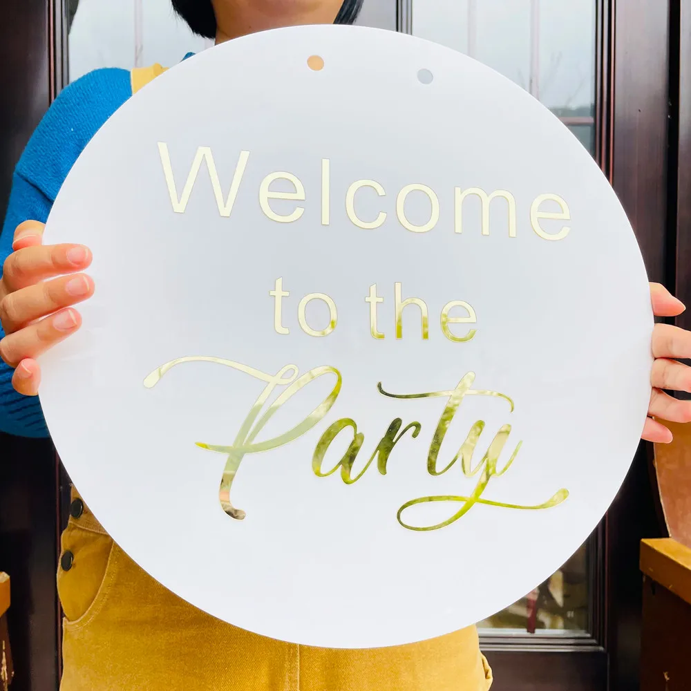 Welcome To The Party White Acrylic Circle Sign Unique Wedding Birthday ...