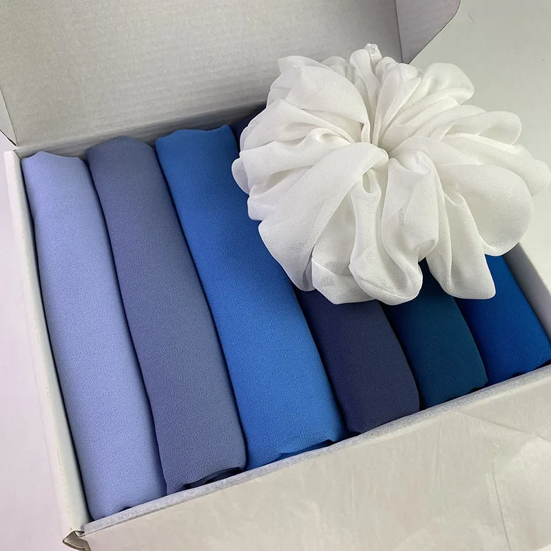 이슬람 쉬폰 히잡 스카프 여성 솔리드 컬러 목도리 헤드 랩 이슬람 히잡 헤드 스카프 사용자 정의 선물 상자 풀라 팜므 Hello