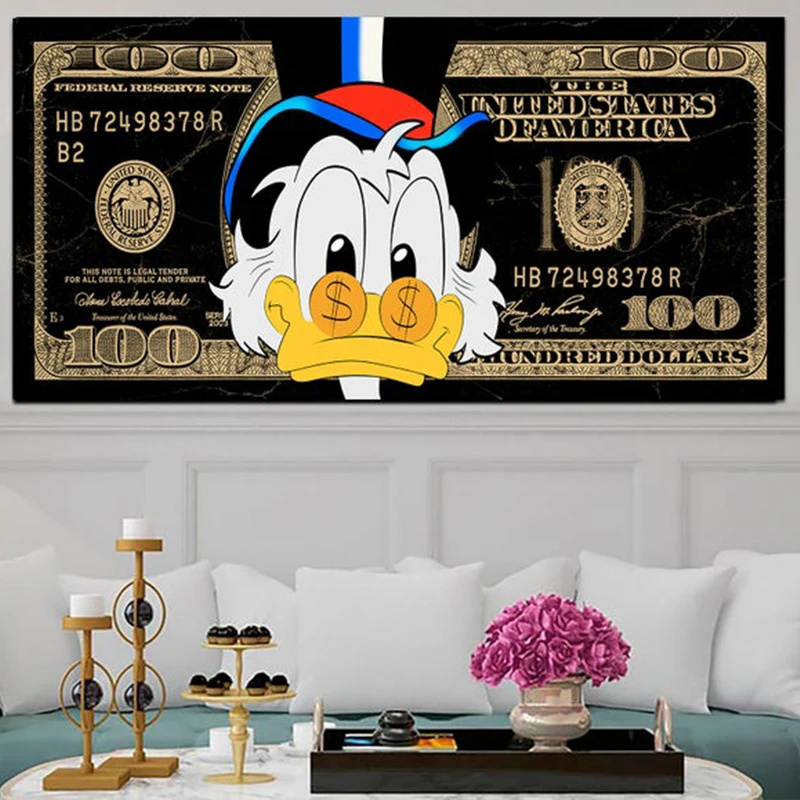 Graffiti-Art-Disney-Donald-Duck-Catoon-100-Money-Dollar-Canvas-Painting ...
