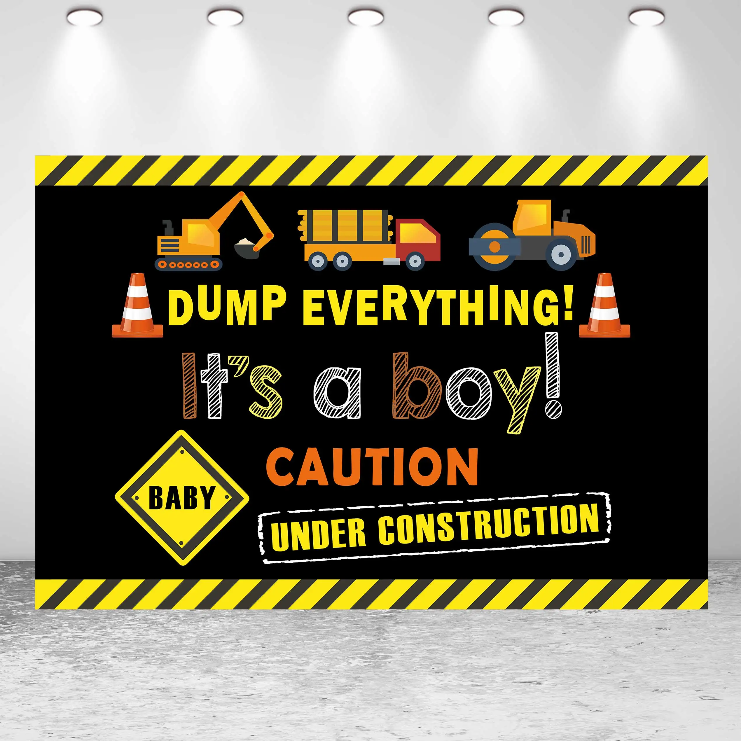 Seekpro It's A Boy Baby Shower Birthday Banner Background Construction ...