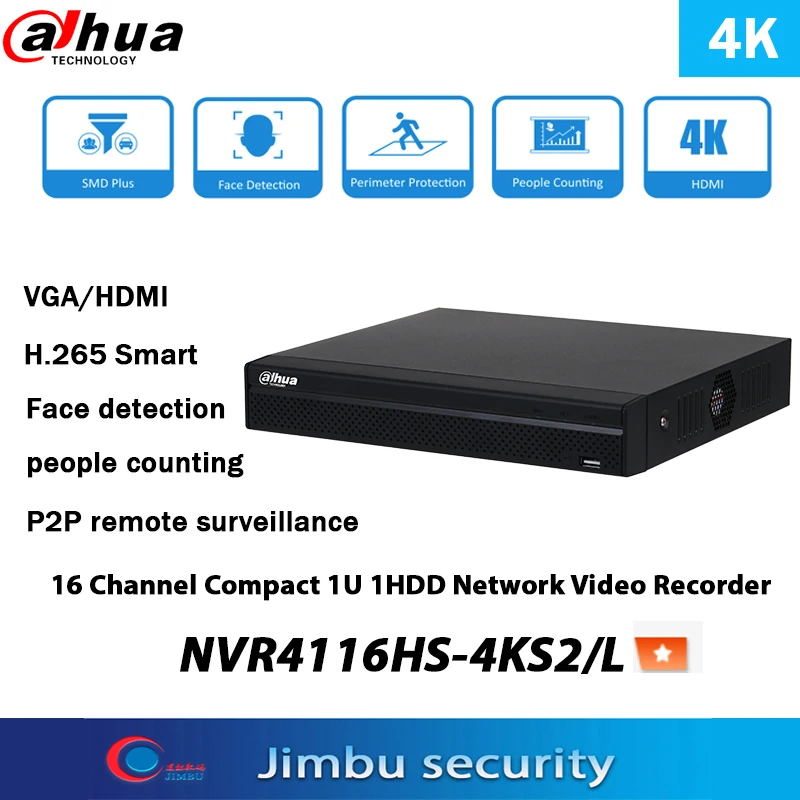 Dahua Grabadora de vídeo de red, NVR, 16 canales, 4K, NVR4116HS 4KS2/L, H.265, nueva interfaz de ...