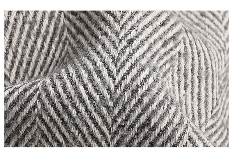 [EAM] свободное серое шерстяное пальто из искусственной кожи с разрезом ...